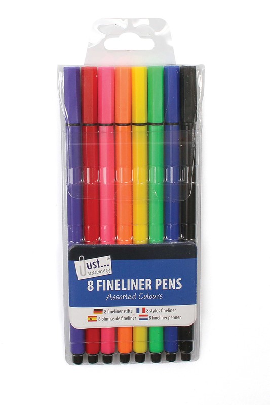 Just Stationery 8 Fineliners Pens - Assorted Colours