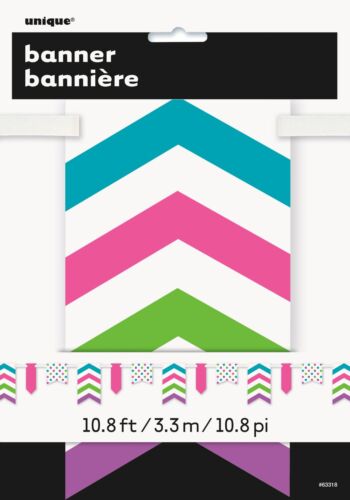 Unique Party 12Feet Mixed Bright Colour Polka Dot and Chevron Paper Bunting