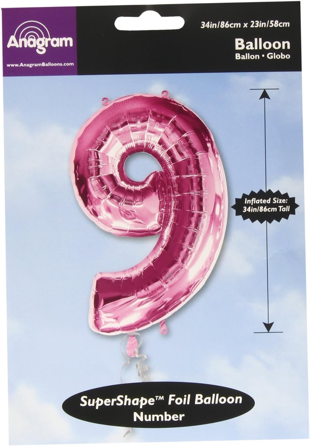 Amscan S Shape Number 9 Balloon - Pink